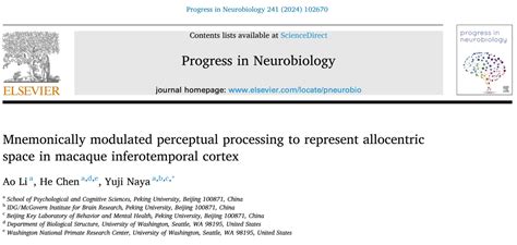 Progress In Neurobiology Dr Yuji Naya Mnemonically Modulated Perceptual Processing To