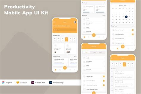 Productivity Mobile App Ui Kit Graphics Etsy