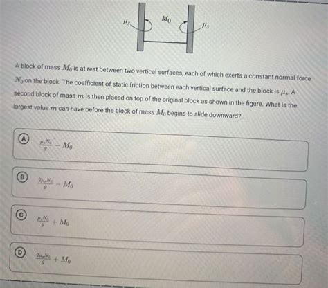 A Block Of Mass M0 Is At Rest Between Two Vertical Surfaces Each Of Which Exerts A Constant