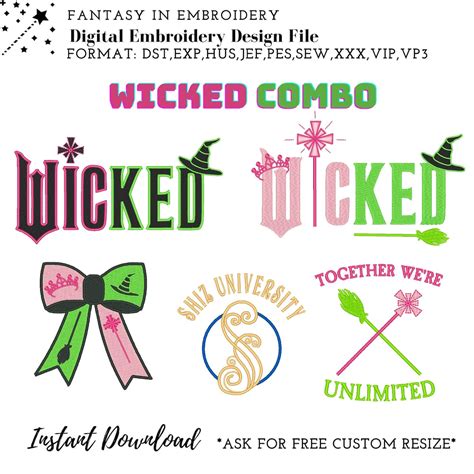 Wicked Machine Embroidery Design Files Elphaba Glinda Defy Gravity