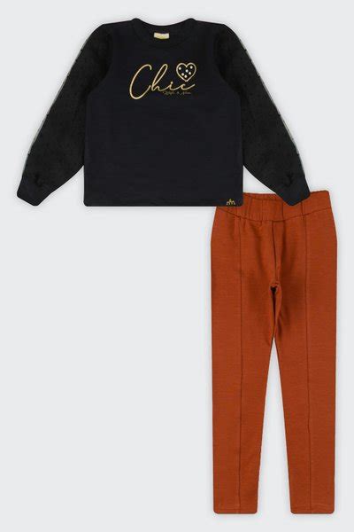 Conjunto Longo Infantil Menina Chic Milliandnina Preto