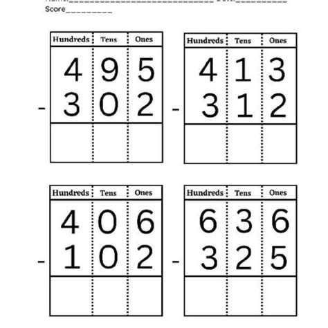 Three Digit Subtraction Without Regrouping Adaptive Resources Classful
