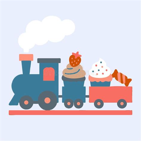 A Whimsical Train Loaded With Delicious Cupcakes And Candy On The Tracks Stock Illustration