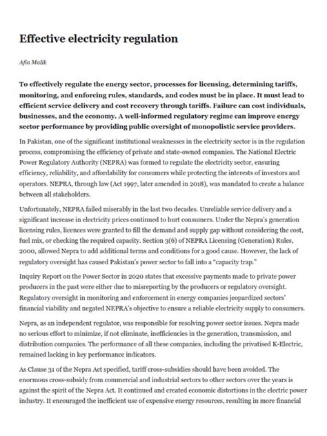 Effective Electricity Regulation