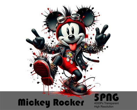 5 Png Mickey Rocker Mouse Png Design High Resolution Tshirt Sublimation File Mickey Punk Splash
