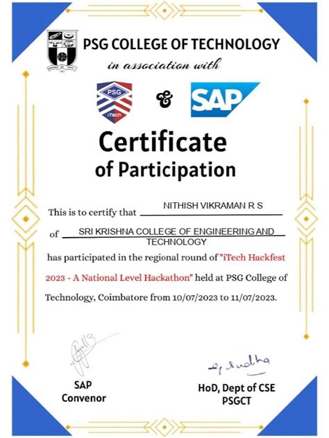 nithish vikraman r s on linkedin hackathon innovation psgcollegeoftechnology sap