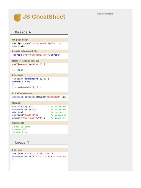 Javascript Js Cheat Sheet Online Pdf Document Object Model Computer Programming
