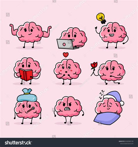 Set Cute Brain Vector Mascot Stock Vector Royalty Free 2028589130