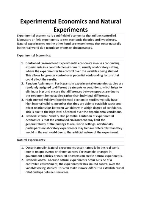 Experimental Economics And Natural Experiments Experimental Economics And Natural Experiments
