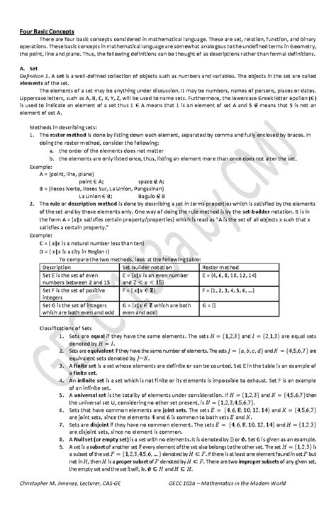 Mathematical Language 2 Four Basic Concepts There Are Four Basic