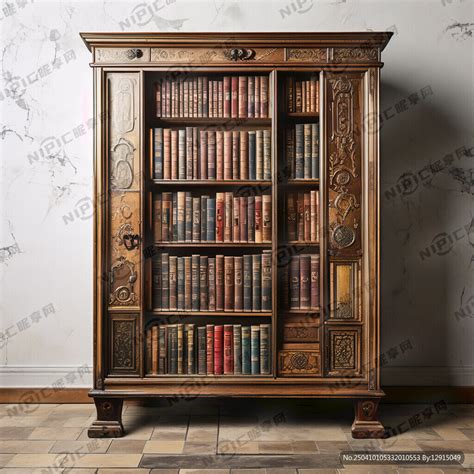 Ai创作图70年代比较老旧的大书橱正面图 昵图网