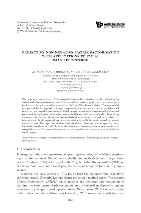 Pdf Projective Non Negative Matrix Factorization With Applications To