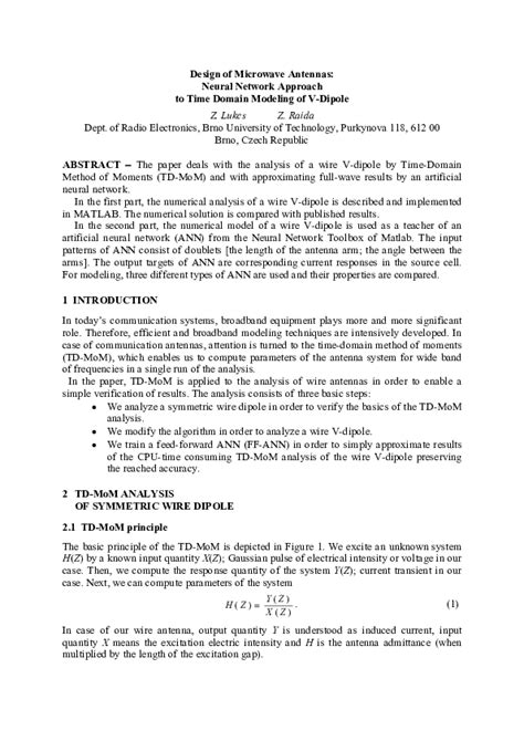 Pdf Design Of Microwave Antennas Neural Network Approach To Time