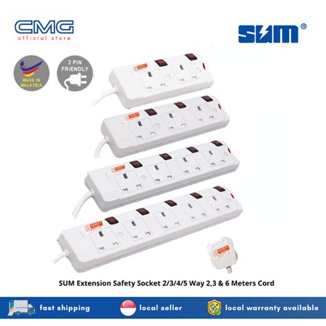 SUM Extension Safety Socket Way Meters Cord Shopee Singapore