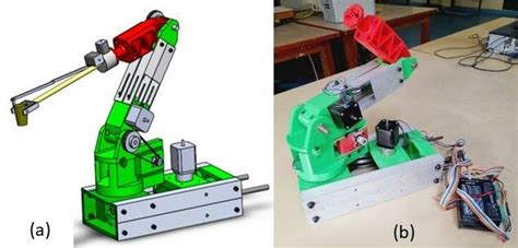 Three Link Robotic Manipulator A Cad Model B Fabricated Robot