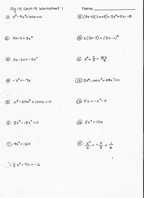 Algebra 1 Factoring Polynomials Worksheet