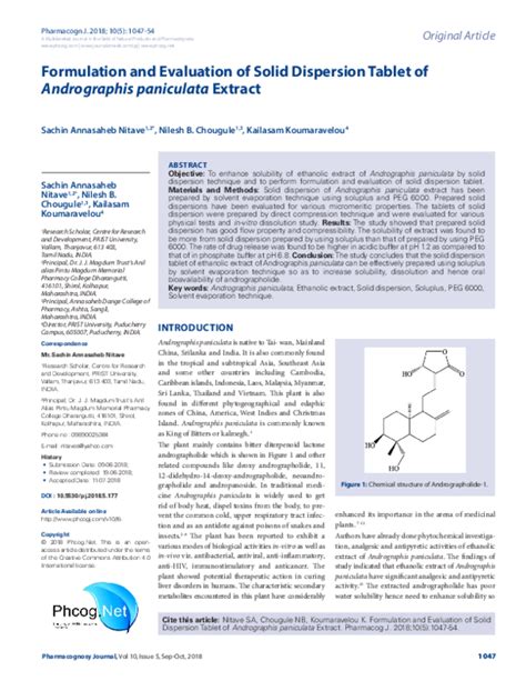Pdf Formulation And Evaluation Of Solid Dispersion Tablet Of Andrographis Paniculata Extract