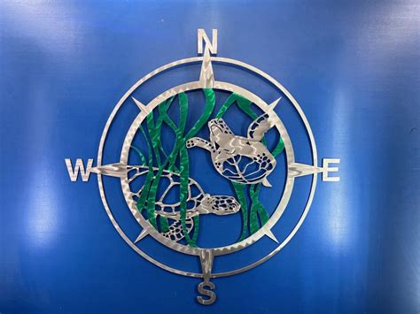 Sea Turtle Compass Vignette Powdercoat Metal Fish Sculptures