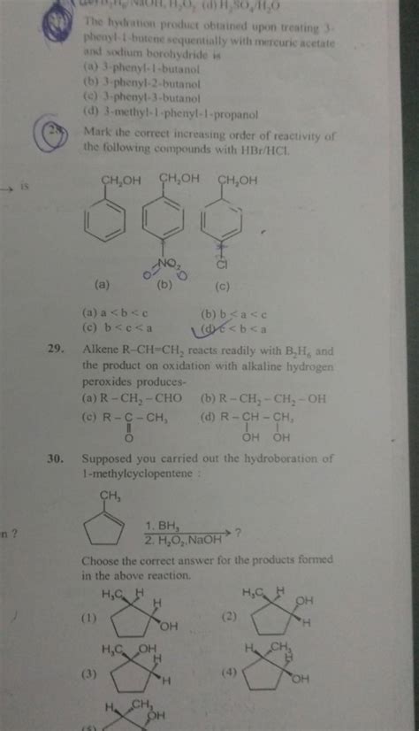 Mark ihe correct increasing order of reactivity of the following compound..