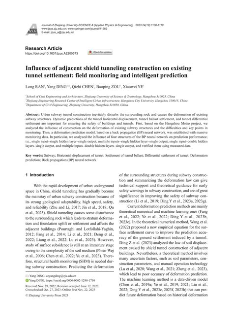pdf influence of adjacent shield tunneling construction on existing