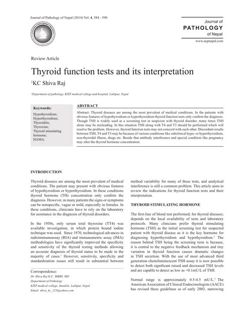 Pdf Thyroid Function Test And Its Interpretation