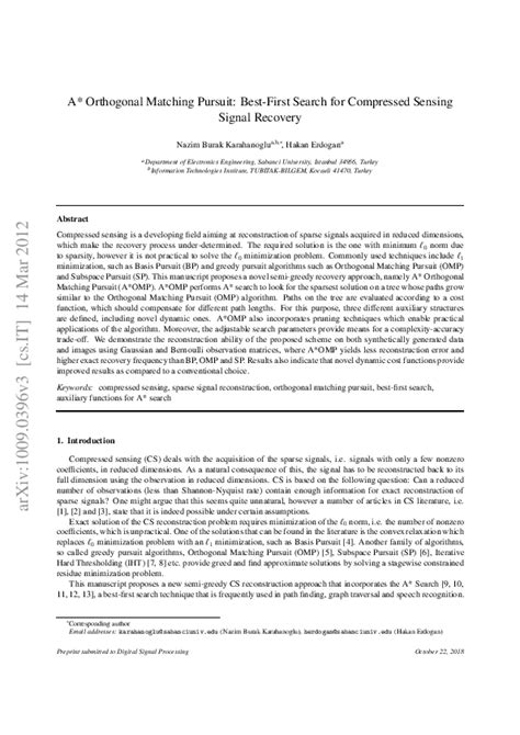 Pdf A Orthogonal Matching Pursuit Best First Search For Compressed