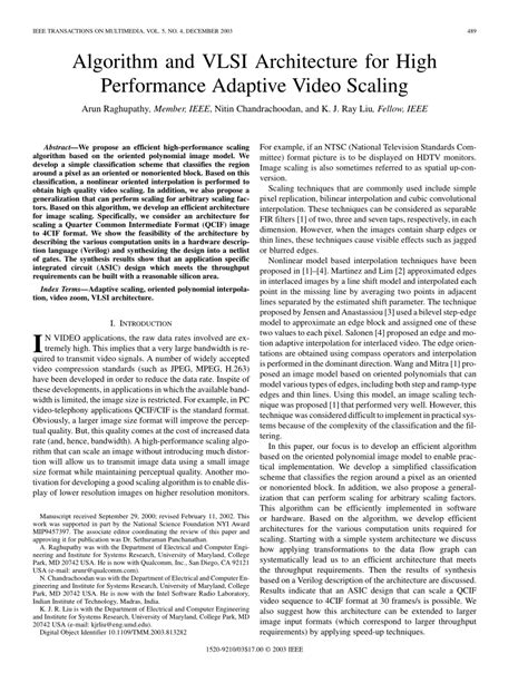 Pdf Algorithm And Vlsi Architecture For High Performance Adaptive