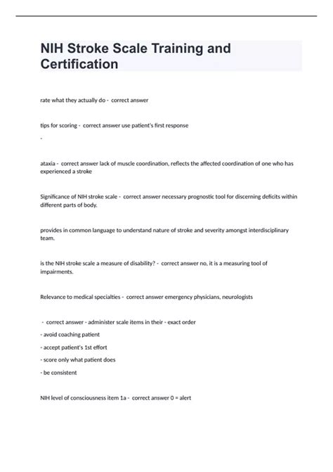 NIH Stroke Scale Training And Certification Question N Answers NIH Stroke Scale