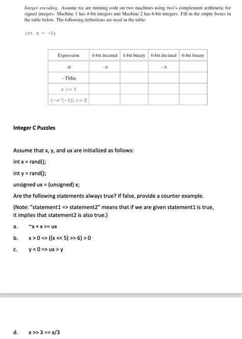 Solved A Integer C Puzzles B Integer Encoding Assume We