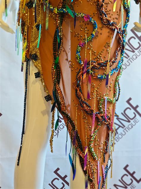 Tan Beige Nude Dance Competition Show Dress With Stones Already Made