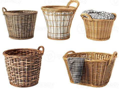 Collection Of Woven Wicker Baskets Featuring Decorative Fabric Liners