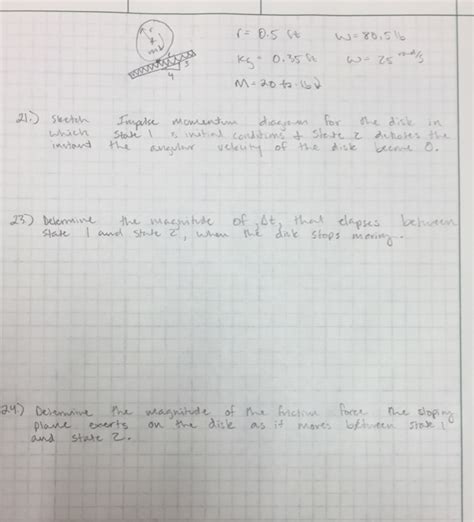 solved sketch impulse momentum diagram for the disk in which