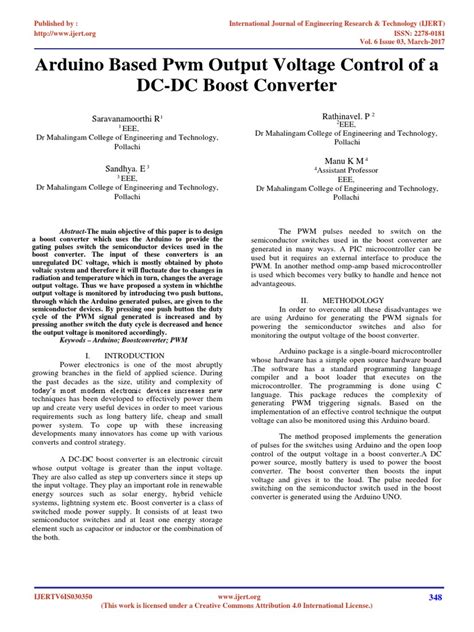 arduino based pwm output voltage control of a dc dc boost converter