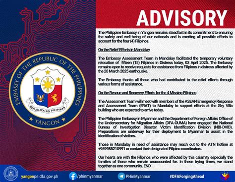 Philippine Advisory The Philippine Embassy In Yangon Remains Steadfast In Its Commitment To
