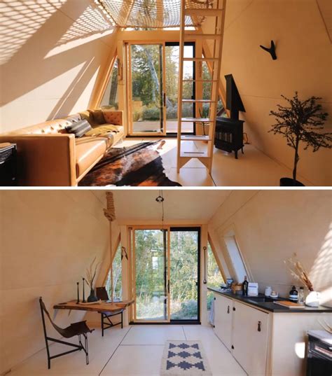 A Net Loft Is Made Possible From The High Ceiling Inside This A Frame Cabin