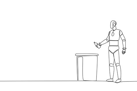 Continuous One Line Drawing Robot Throw Used Plastic Bottles Into