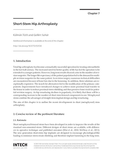 Pdf Short Stem Hip Arthroplasty Intechopen · Total Hip Arthroplasty Has Become A Remarkably