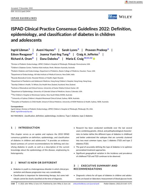 Pediatric Diabetes 2022 Libman Ispad Clinical Practice Consensus