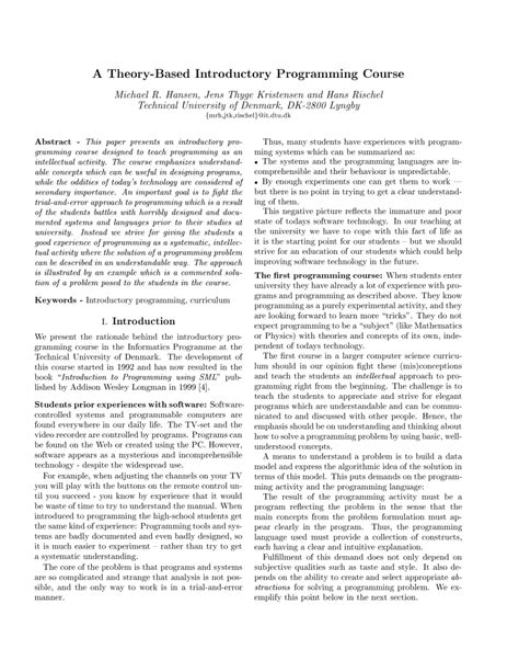 Pdf A Theory Based Introductory Programming Course