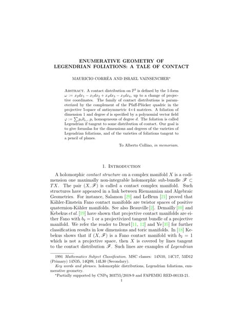 Pdf Enumerative Geometry Of Legendrian Foliations A Tale Of Contact