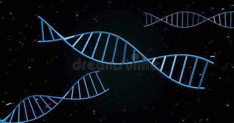 Floating Blue Dna Strands With Glowing Particles In Animated Dark Space