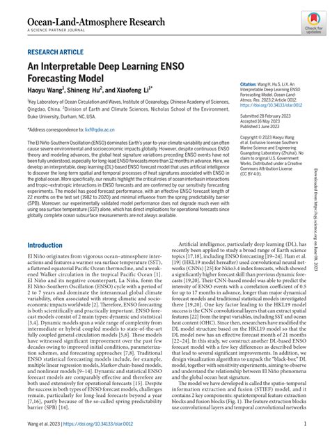 pdf an interpretable deep learning enso forecasting model