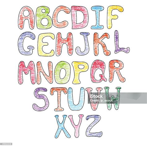 벡터 알파벳 채색기법 크레용 수작업 알파벳 컴퓨터 글자에 대한 스톡 벡터 아트 및 기타 이미지 컴퓨터 글자 크레파스 연필 Istock