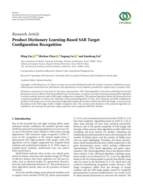 Pdf Product Dictionary Learning Based Sar Target Configuration Recognition