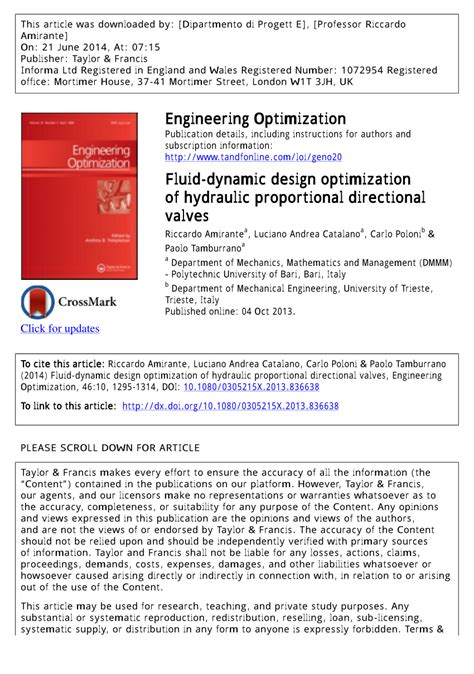 Pdf Fluid Dynamic Design Optimization Of Hydraulic Proportional Directional Valves