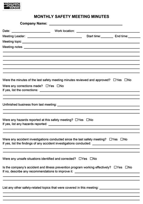 Monthly Safety Meeting Templates 18 Printable Weekly Safety Meeting