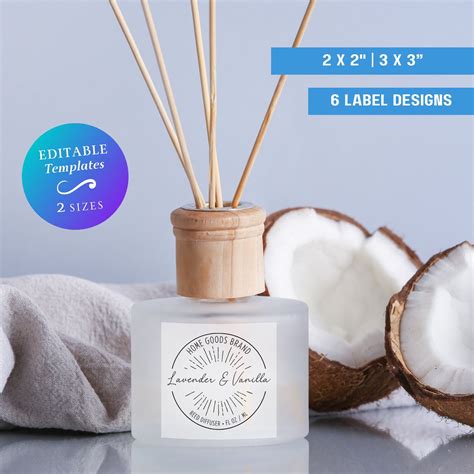 Square Reed Diffuser Label Template Editable Essential Oil Diffuser