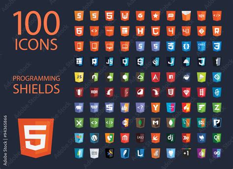 Vector Collection Of Web Development Shield Signs One Hundred Isolated Icons Html Style