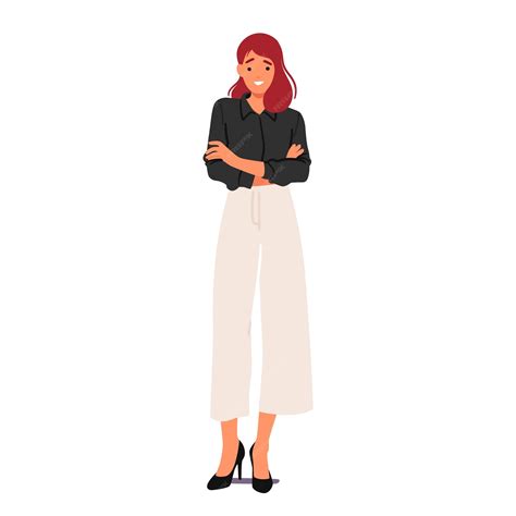 Premium Vector Confident Businesswoman Character Stands With Folded Arms Exuding