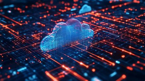 Abstract Digital Cloud Computing Network Technology Data Blue Red Lines